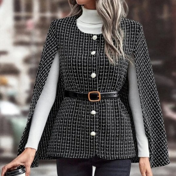 MODA ME COUTURE | Jackets & Coats | Elegant Cloak Sleeve Plaid Print ...